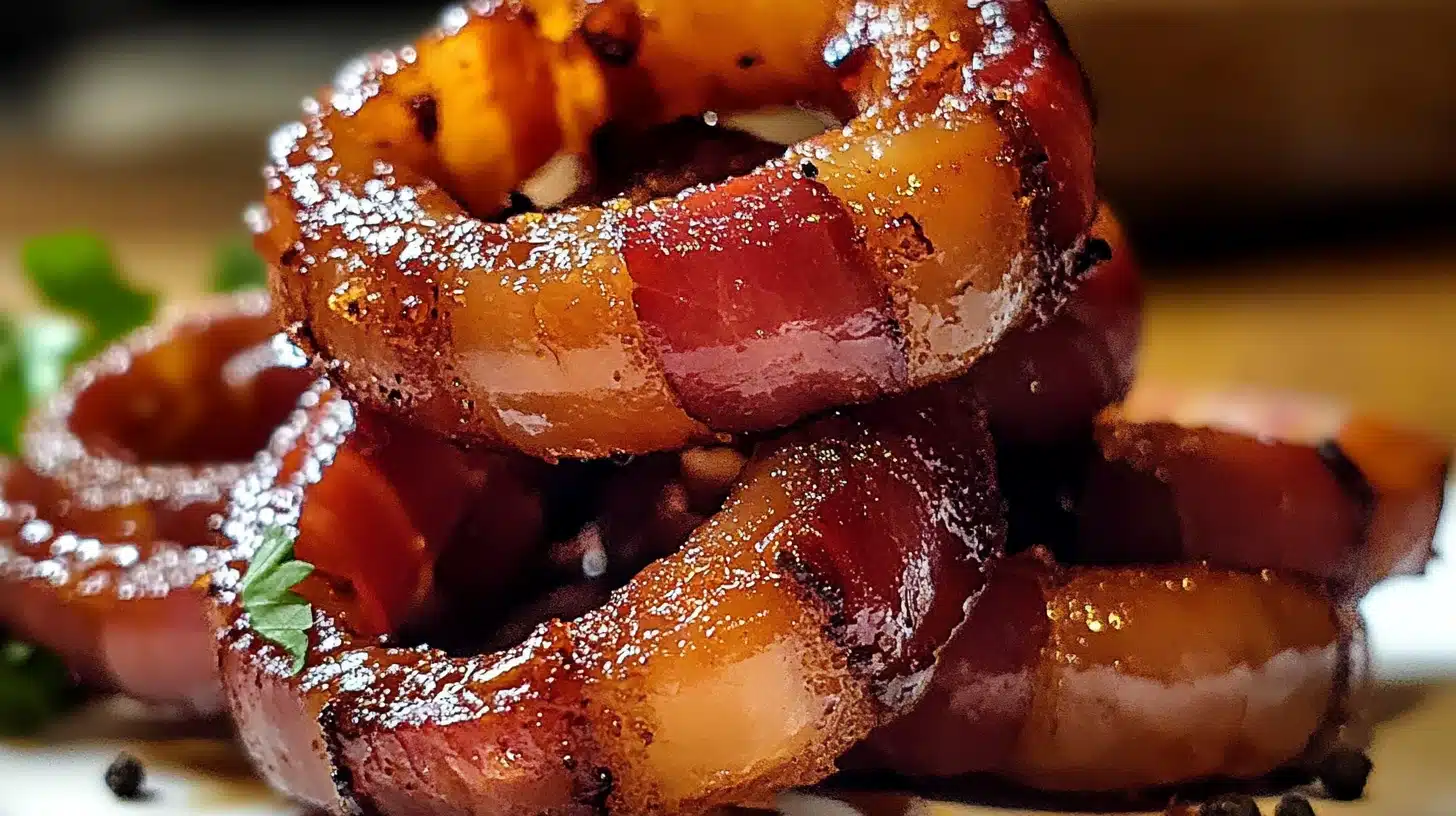The Best Sweet & Spicy Maple Bacon-Wrapped Onion Rings Recipe